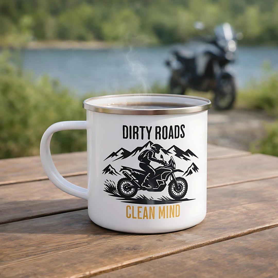 Motorcycle Coffee Mug, Motorbike Camping Cup, Enamel Travel Drinkware ...