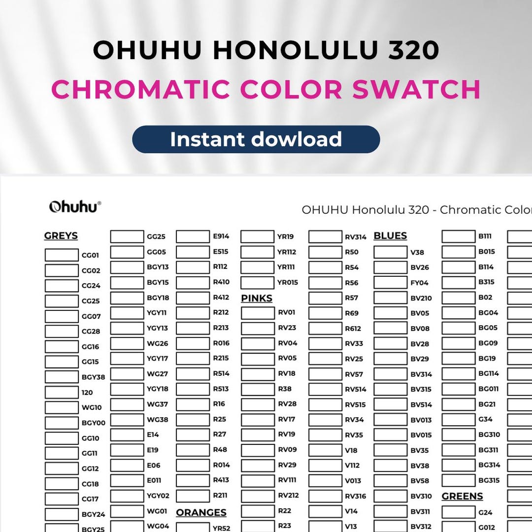 Ohuhu 320 Chromatic Color Swatch | Ohuhu 320 Marker Color Swatch ...
