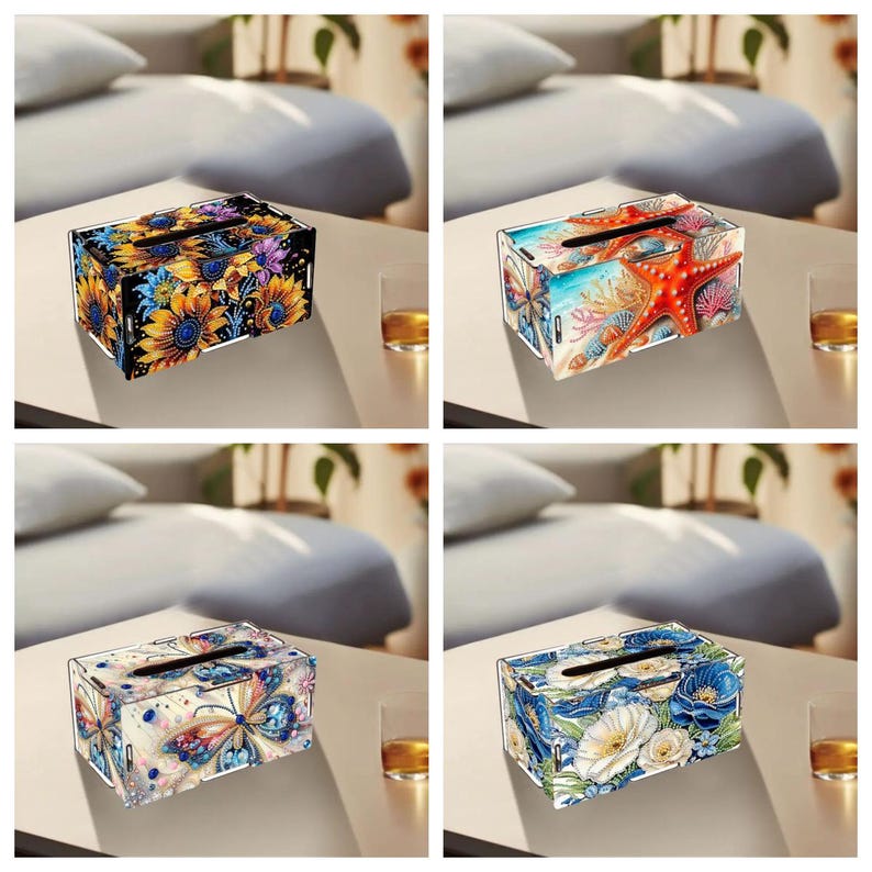 DIY Diamond Painting Tissue Box Kit, Wooden Rhinestone Mosaic Craft ...