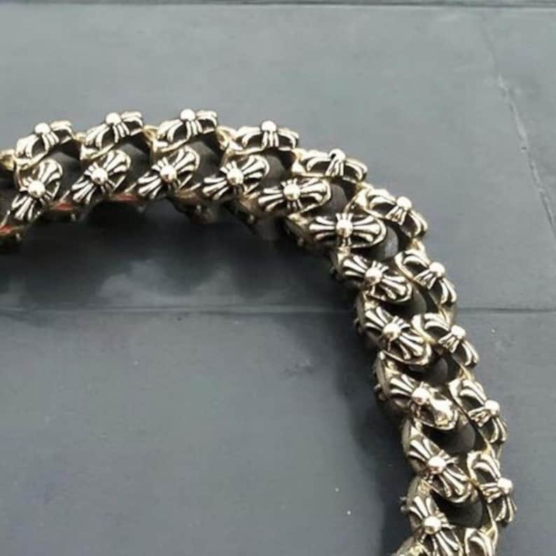 Gothic Fleur De Lis Bracelet for Men Stainless Steel Cross Link Biker ...