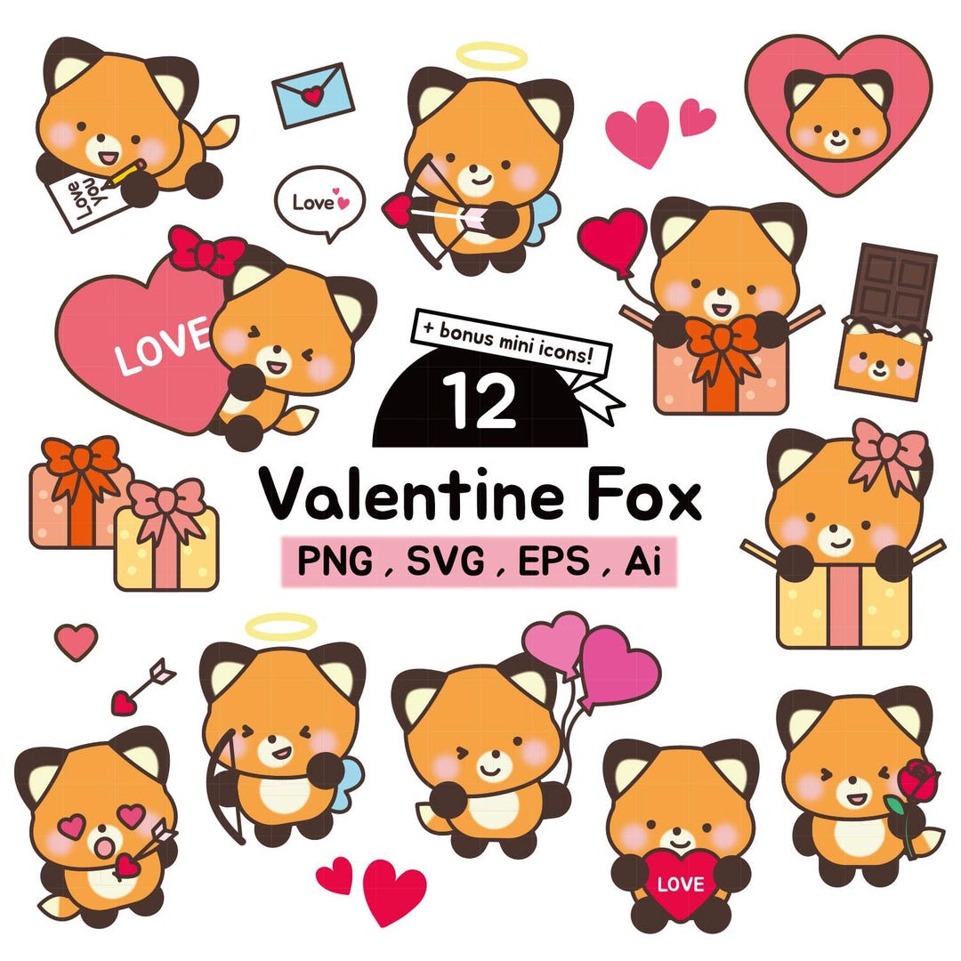 Valentine Fox Clipart: Love Day Graphics (PNG, SVG, EPS, Ai - Etsy