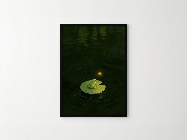Frog and Firefly Lily Pad Print | Cute Frog Wall Art | Frog Pond Poster ...