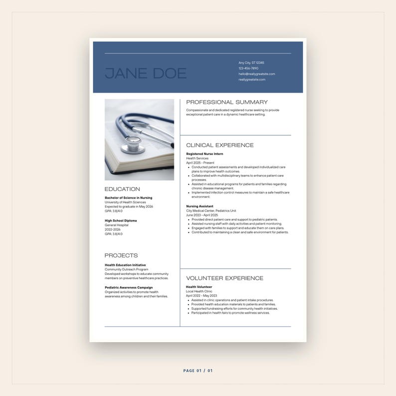 Nurse Resume Template Canva, ATS Resume, Word + Google Docs, References ...