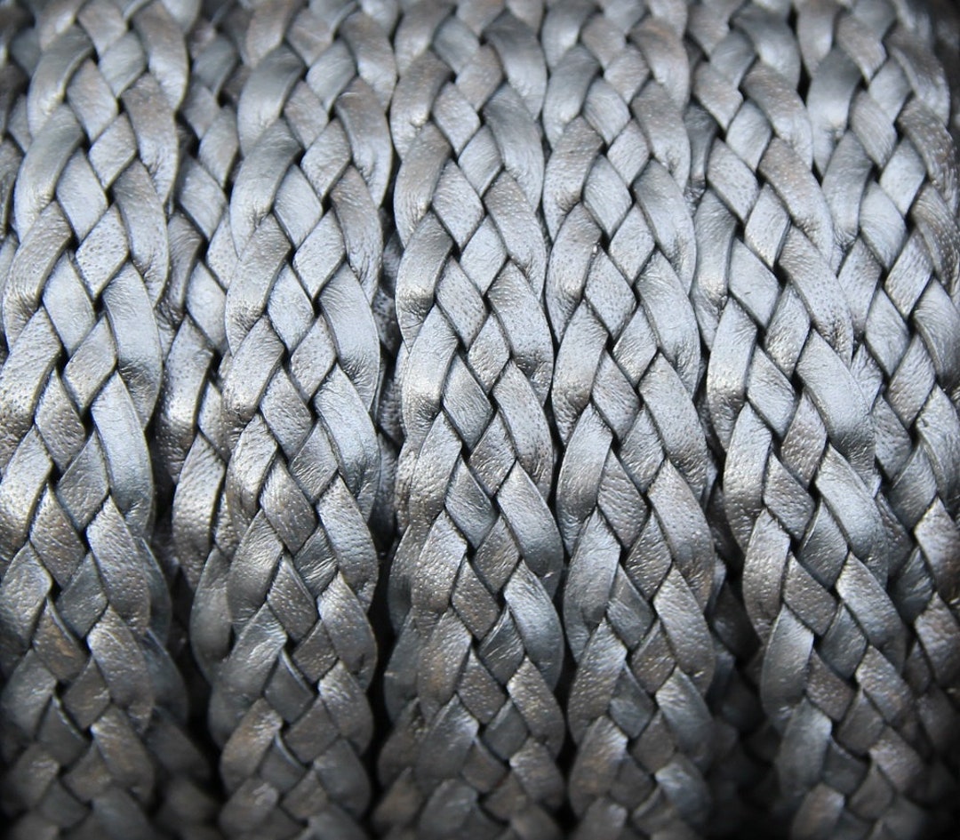 10mm Metallic Grey Flat 5-strand Braided Leather Cord - Silver - Etsy