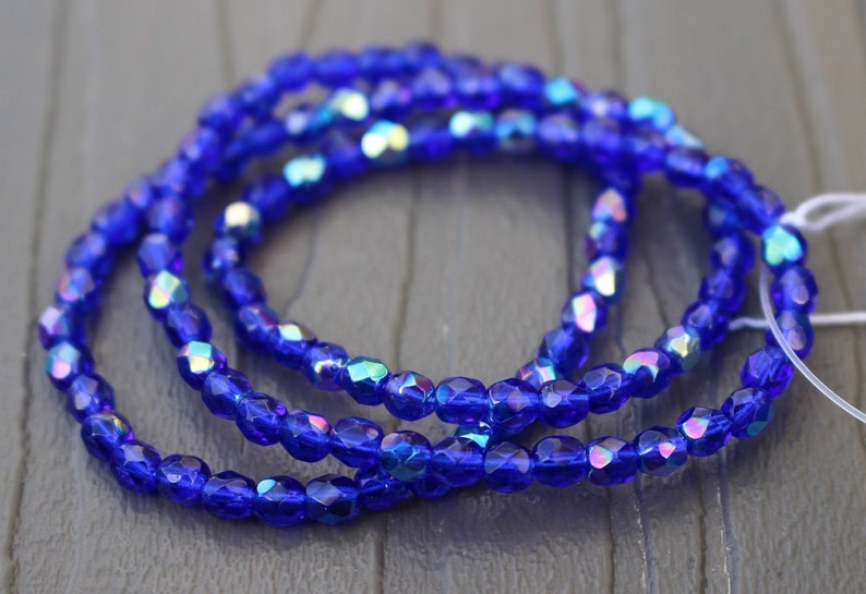 Light Cobalt Blue With AB Finish Firepolished Czech Glass - Etsy