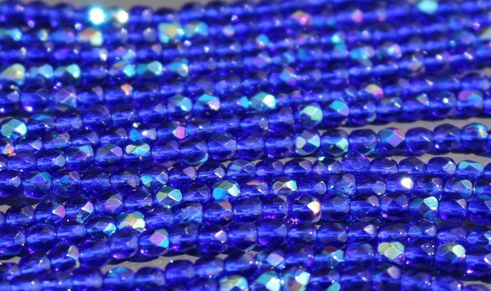Light Cobalt Blue With AB Finish Firepolished Czech Glass - Etsy