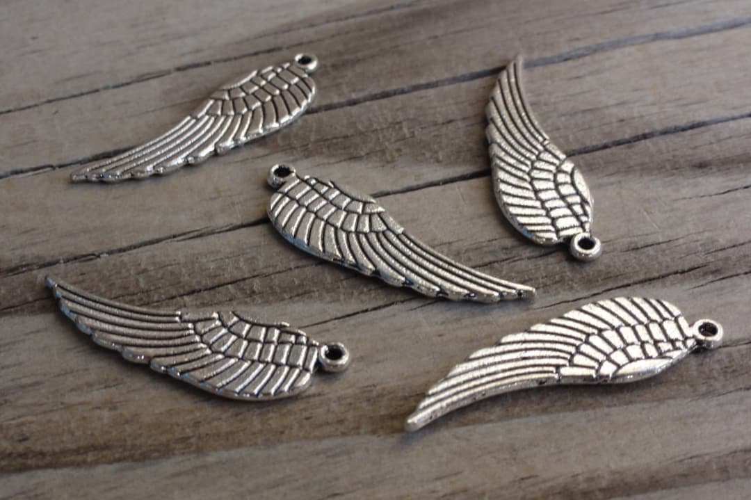 Large Metal Wing Charms- 28x9mm - Antiqued Silver-plated - Double Sided ...
