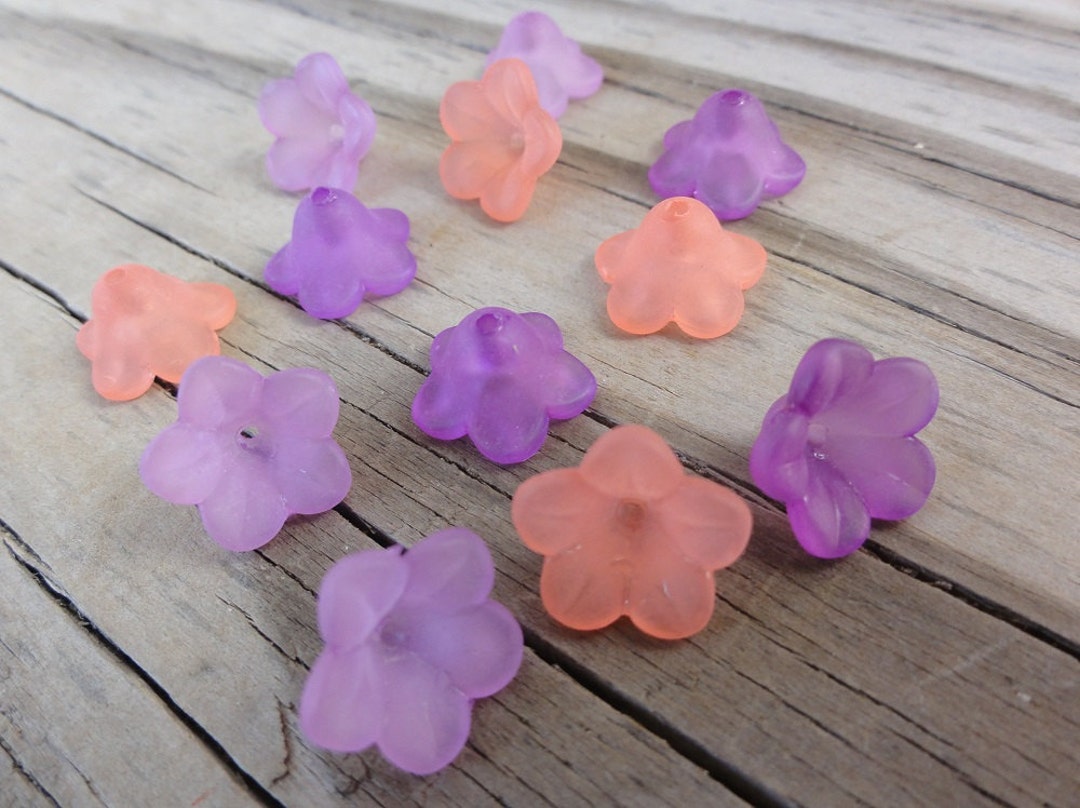 12 Small Lucite Flowers - Light Purple, Dark Purple, & Pink - Matte ...