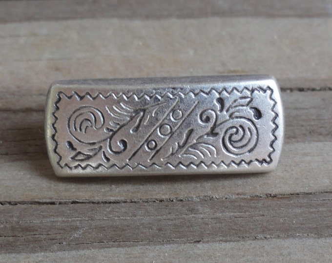 2 Rectangle Metal Buttons With Etched Pattern Antiqued Silver - Etsy