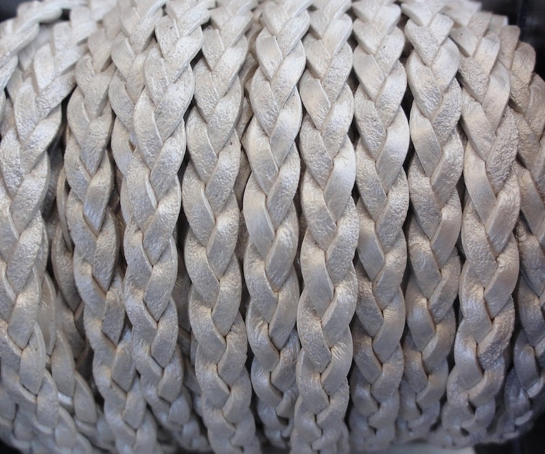 Metallic Pearl White Flat Braided Leather Cord 5mm Wide 5 - Etsy