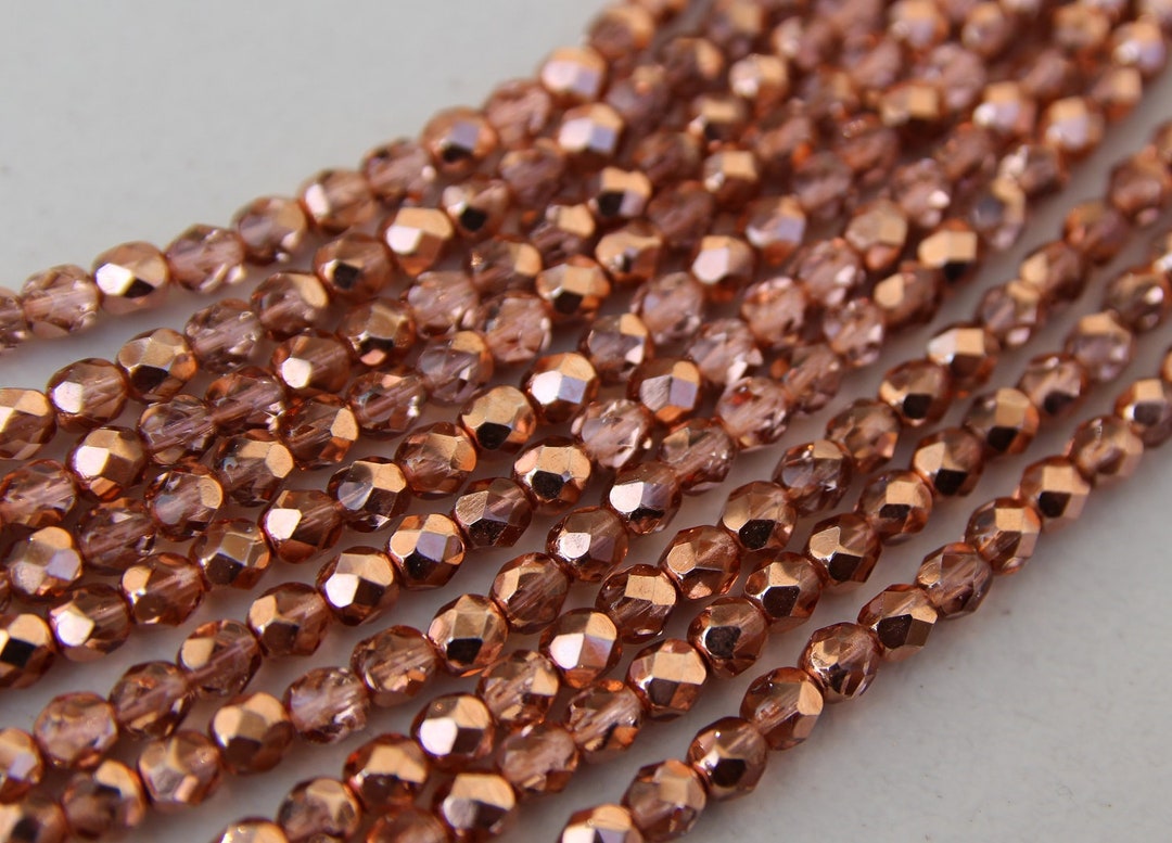 6mm Metallic Apricot Czech Glass Faceted Fire-polished Beads 16 Inch ...