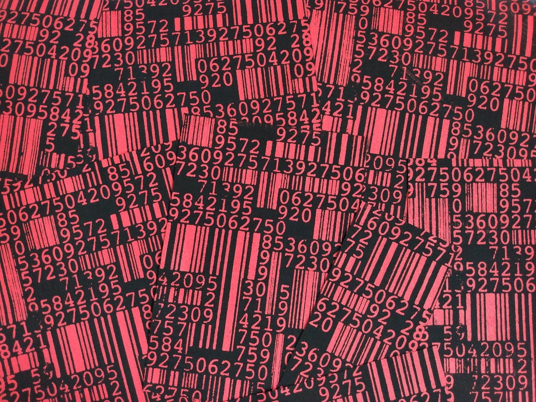 Original Barcodes Screen Printed Cyber Punk Fabric Scraps Pieces (red ...