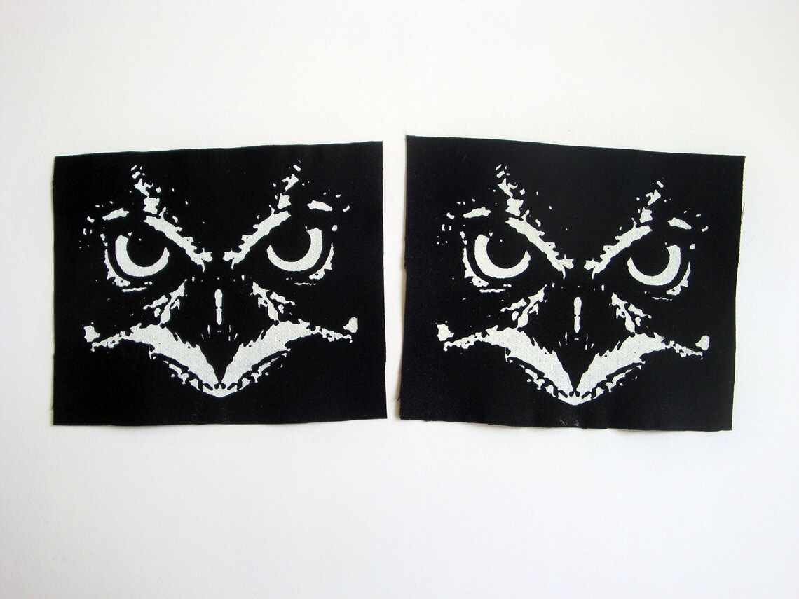 Owl Face Screen Print Sew-on Patch Halloween Punk - Etsy