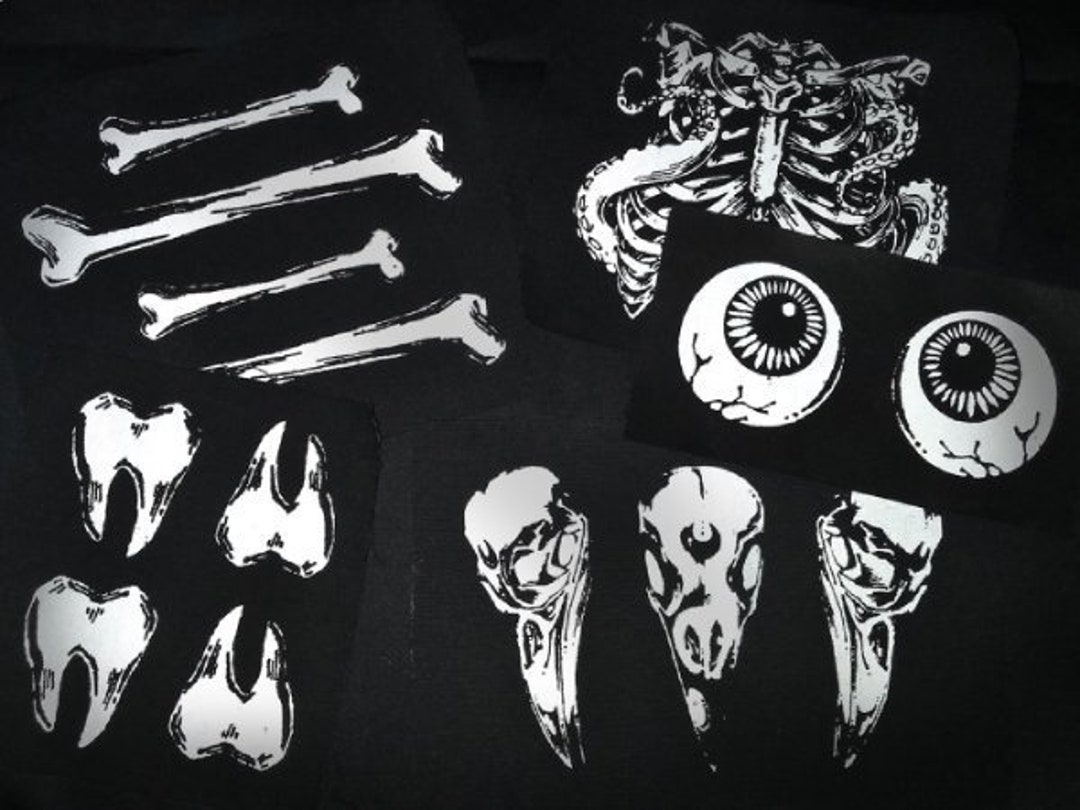 Anatomy & Bones Sew-on Fabric Patches Sets - Raven Skulls, Ribcage ...
