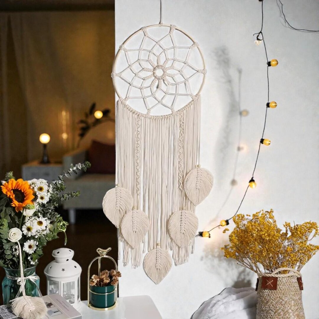 Macrame Dream Catcher - Boho Leaf Wall Hanging, Nordic Home Decor - Etsy