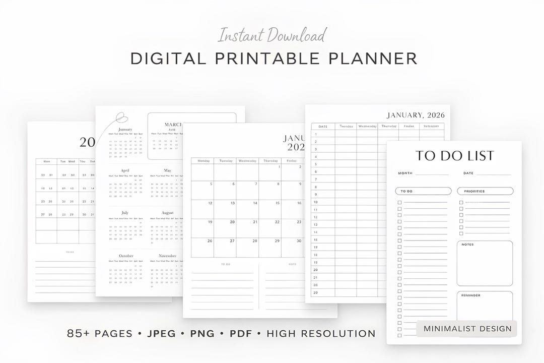 Minimalist 2026 Planner Printable Calendar | Dated Daily Weekly Monthly ...