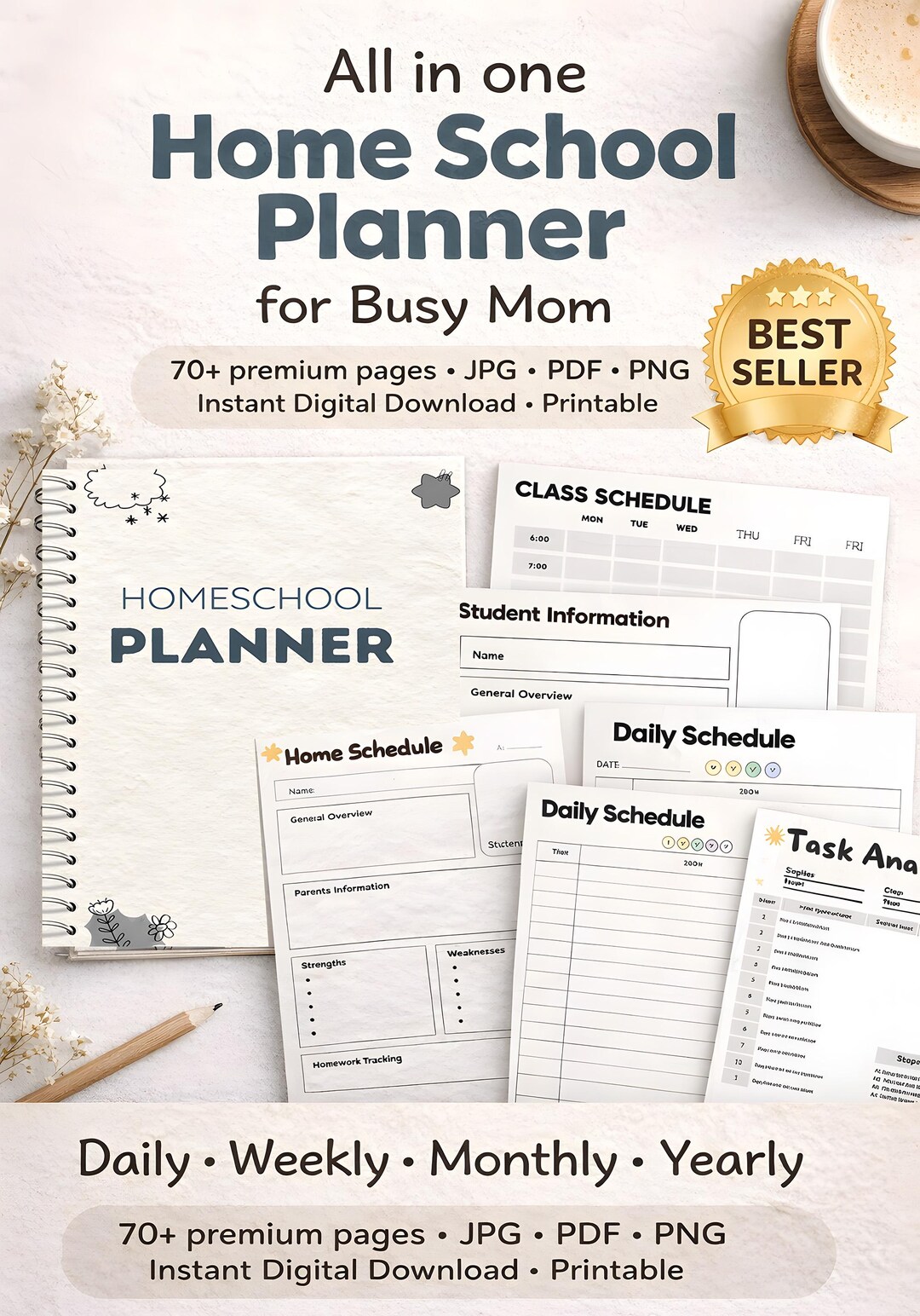 Homeschool Planner PDF Printable for Busy Mom, Student's Lesson Planner ...