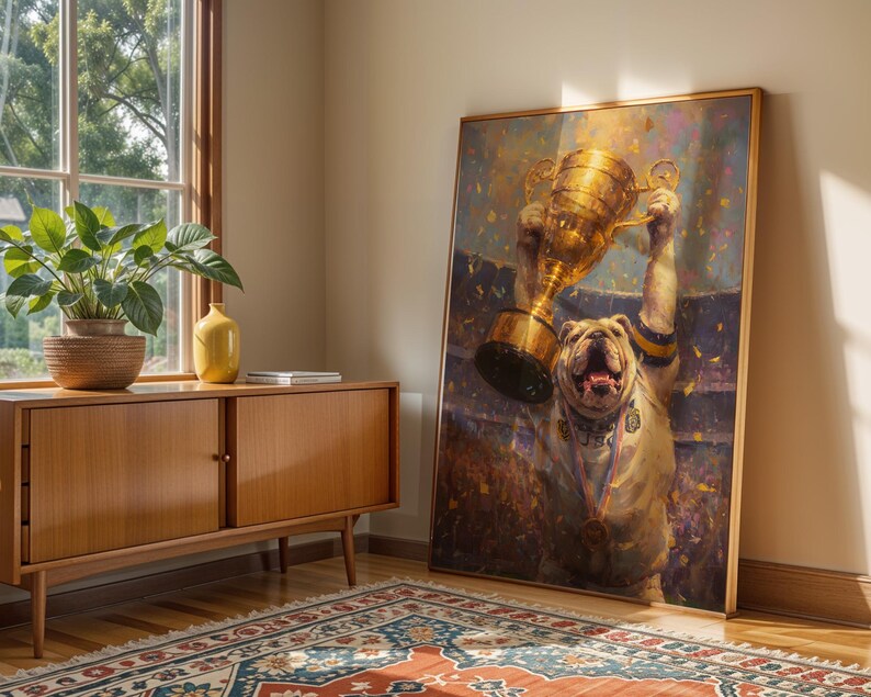 Champion Dog Funny Art Print - Bulldog Trophy Poster - Funny Dog Wall ...
