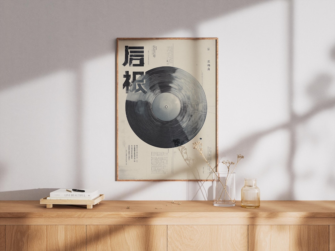Vintage Vinyl Poster - Japanese Record - Black and White Disk - Etsy