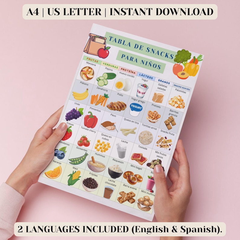 Kids Snack Chart Printable, Kids Food Chart, Healthy Snack Ideas for ...
