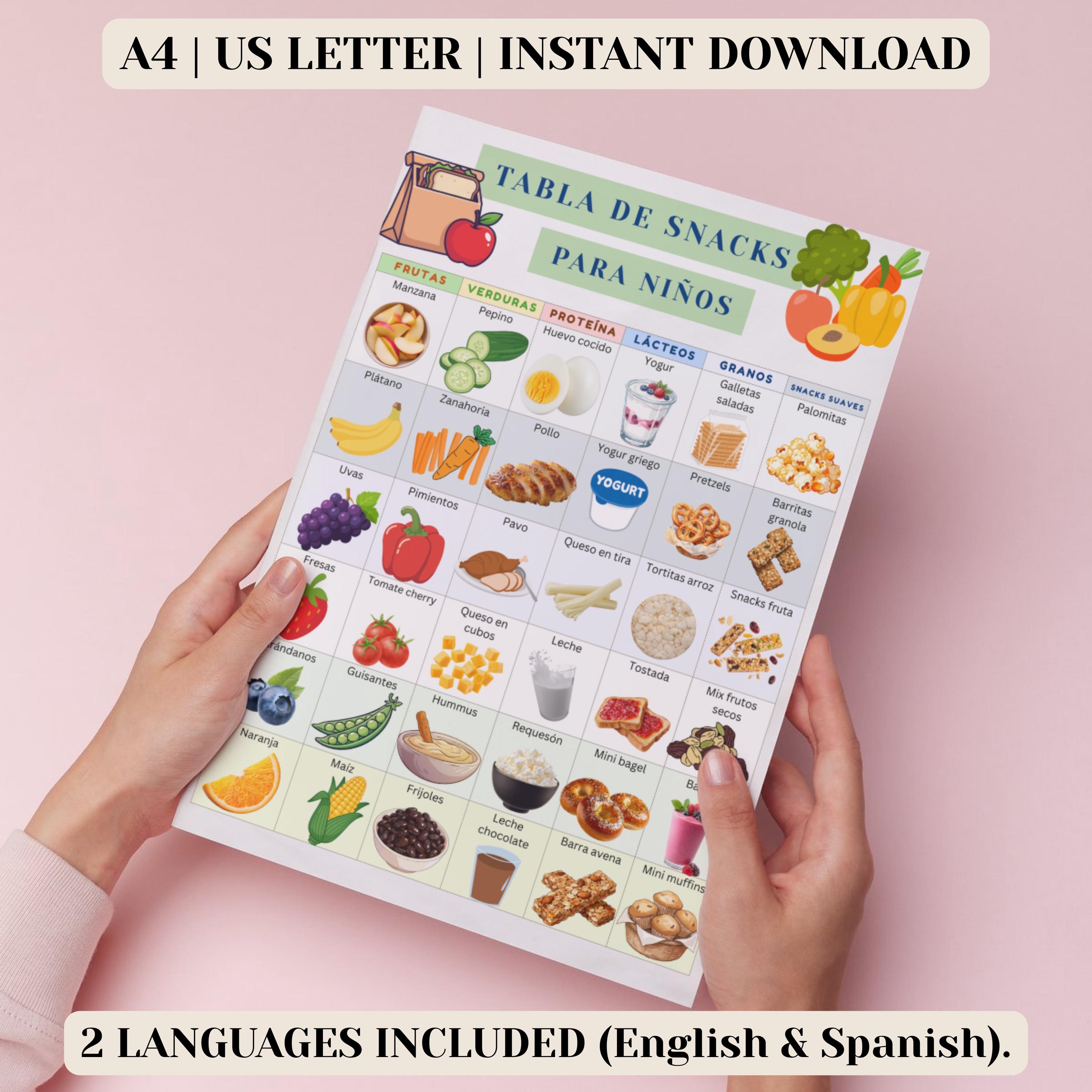 Kids Snack Chart Printable, Kids Food Chart, Healthy Snack Ideas for ...