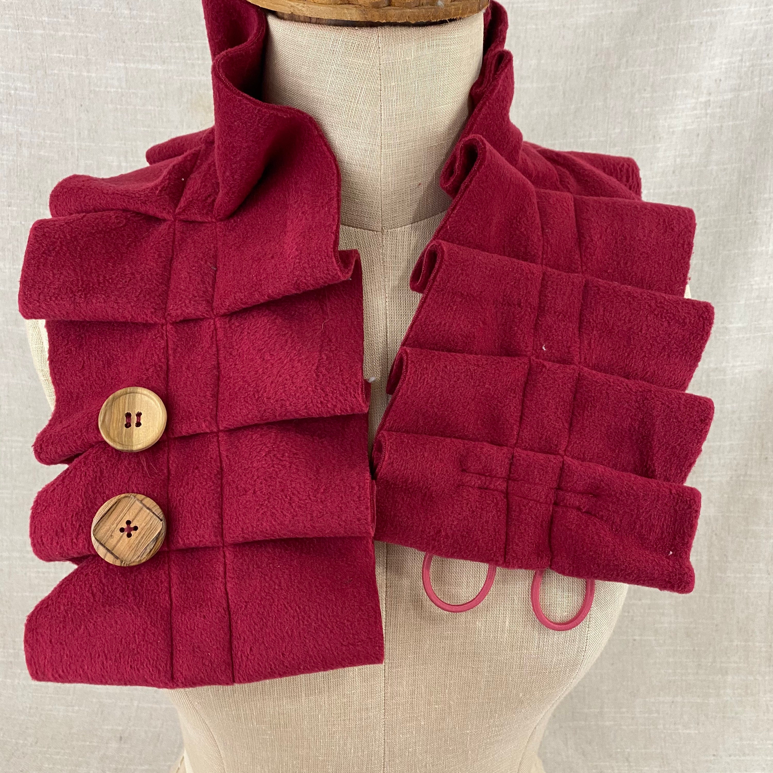 Red Pleated Fleece Scarf With Buttons Ruffled Soft Neck Scarf - Etsy UK