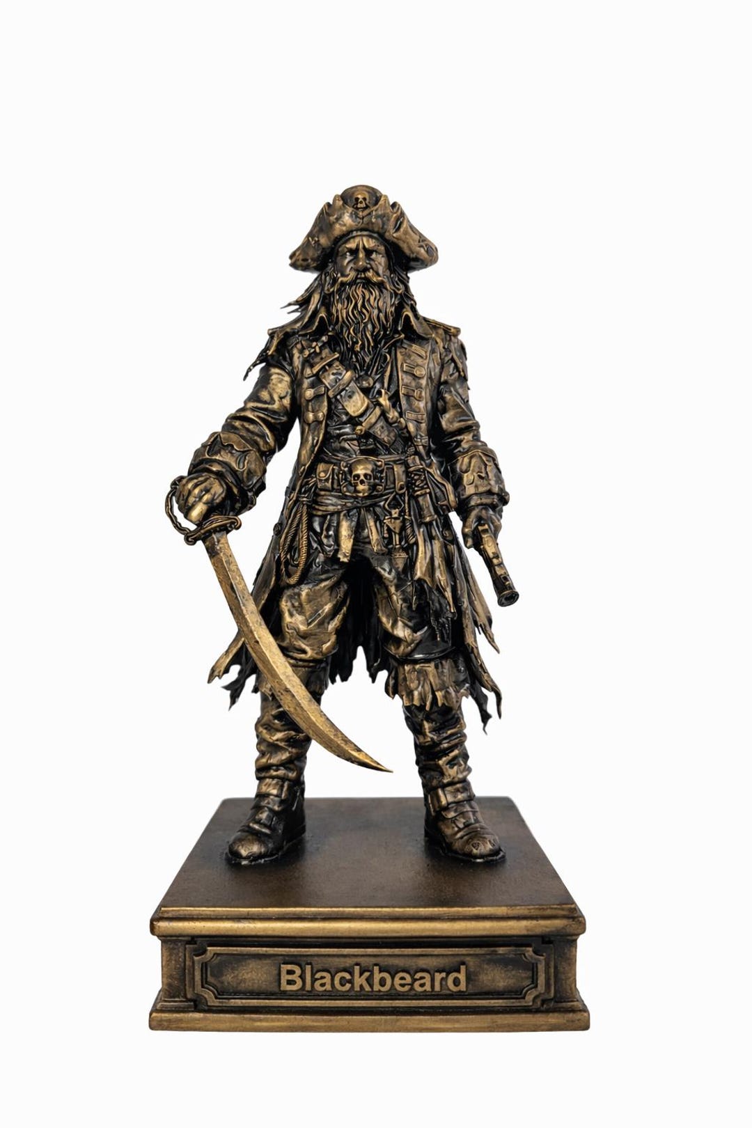 Blackbeard Pirate Statue: Cold Cast Bronze & Resin Sculpture (9.45 ...