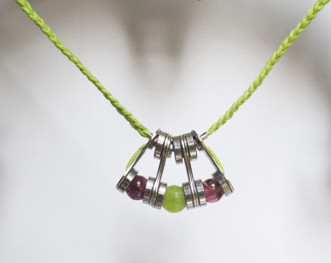 Recycled Bicycle Chain Link Necklace With Purple and Green Beads on ...