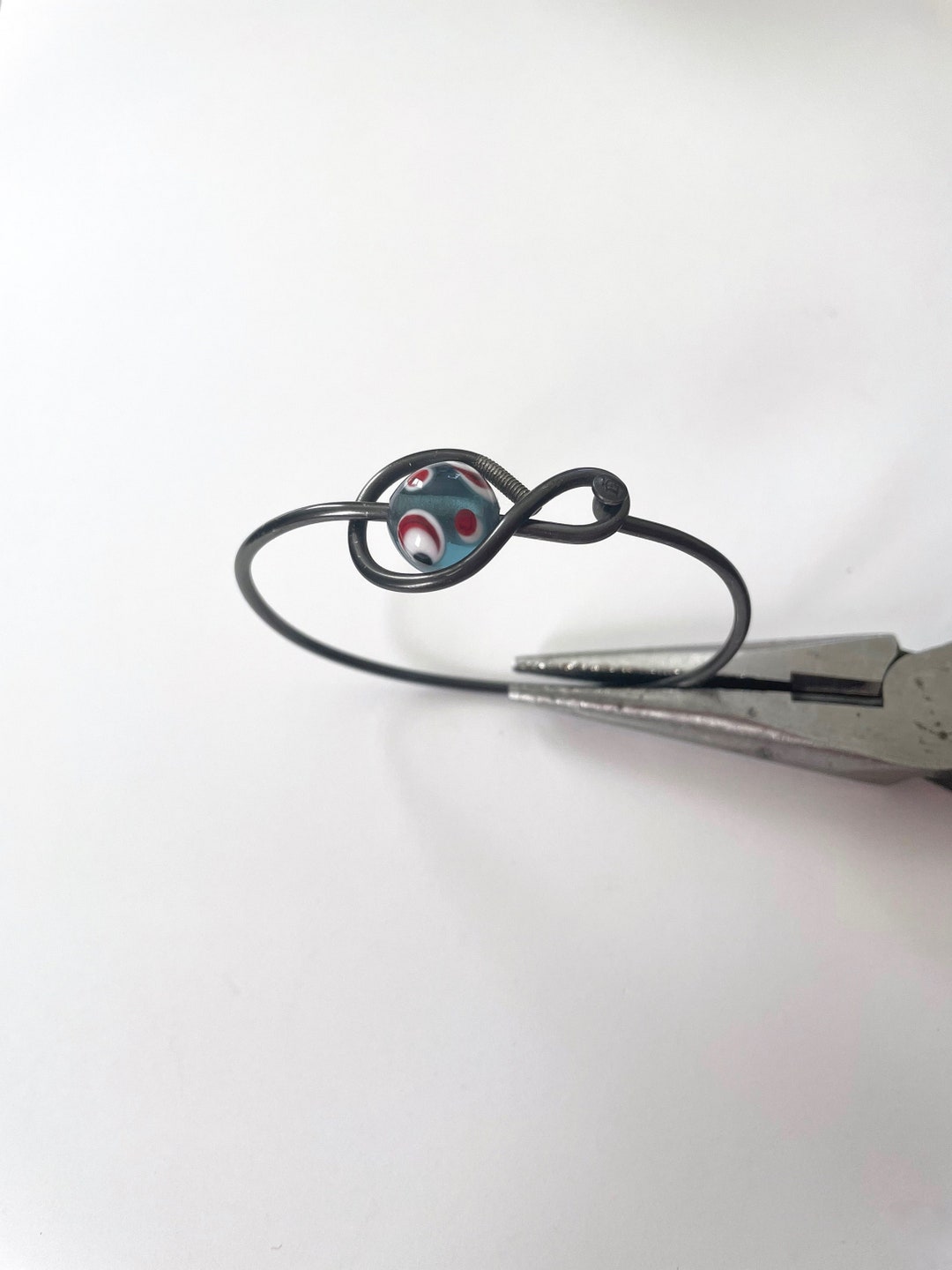 Bicycle Spoke Bracelet With Gray and Red Bead , Metal Bangle, Steampunk ...