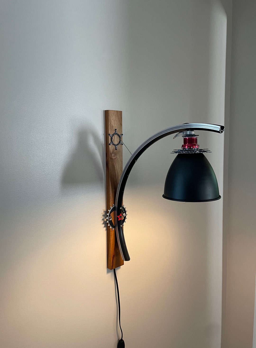 Bicycle Wall Lamp , Upcycled Metal and Wood Industrial Style Lighting ...