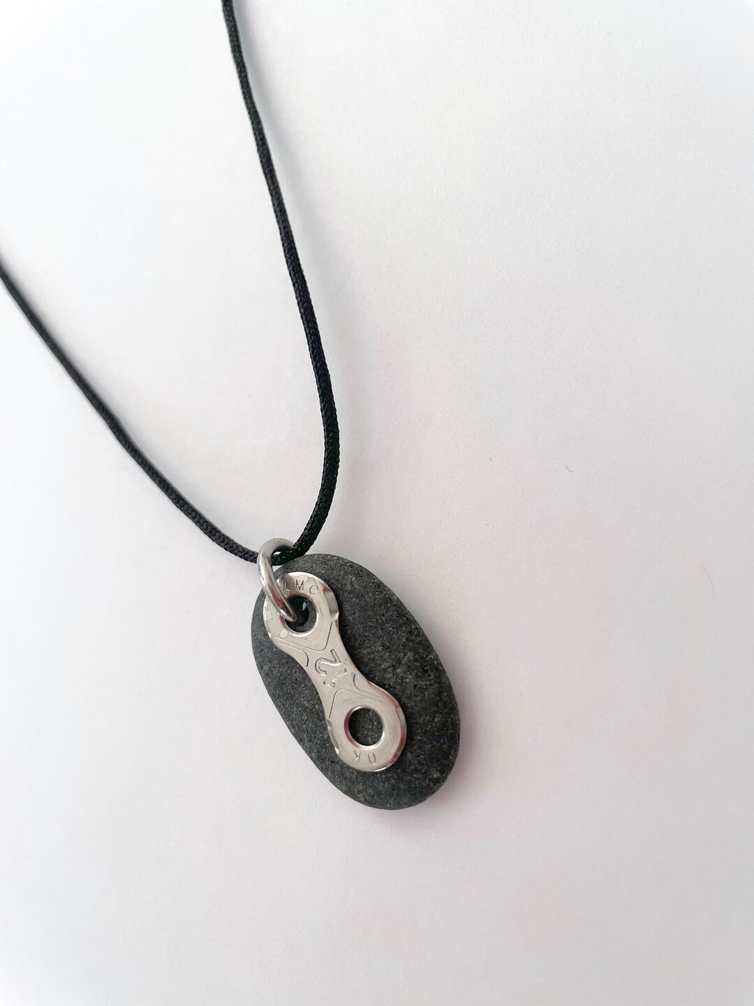 Cape Cod Beach Stone and Bicycle Chain Link Necklace , Upcycled Bike ...