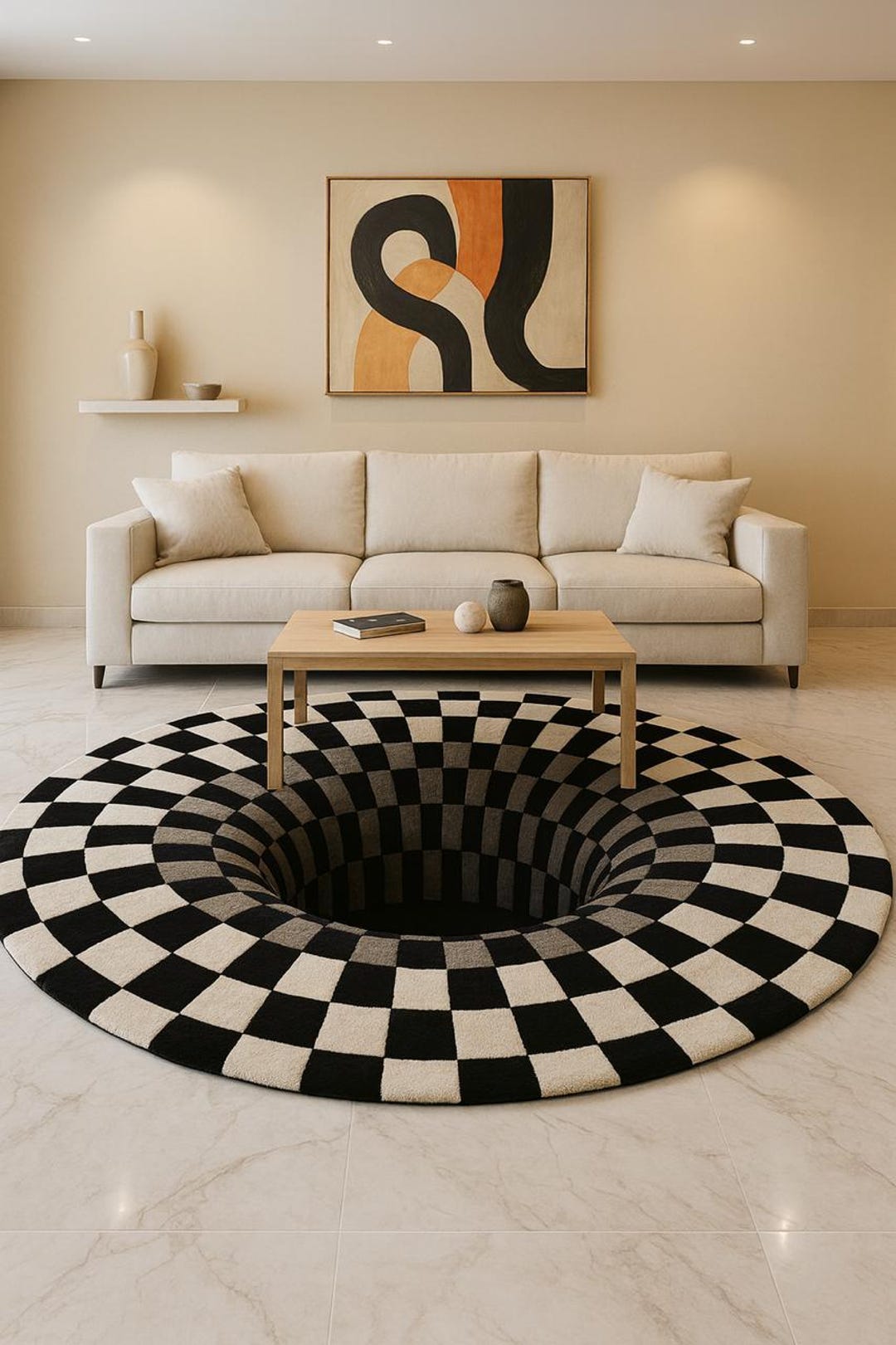 Modern 3D Illusion Monochromatic Hand Tufted Wool Area Mat Checkered ...