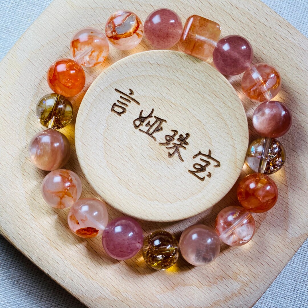 10mm Natural Red Heliodor Strawberry Quartz Bracelet, Pink Lepidolite ...