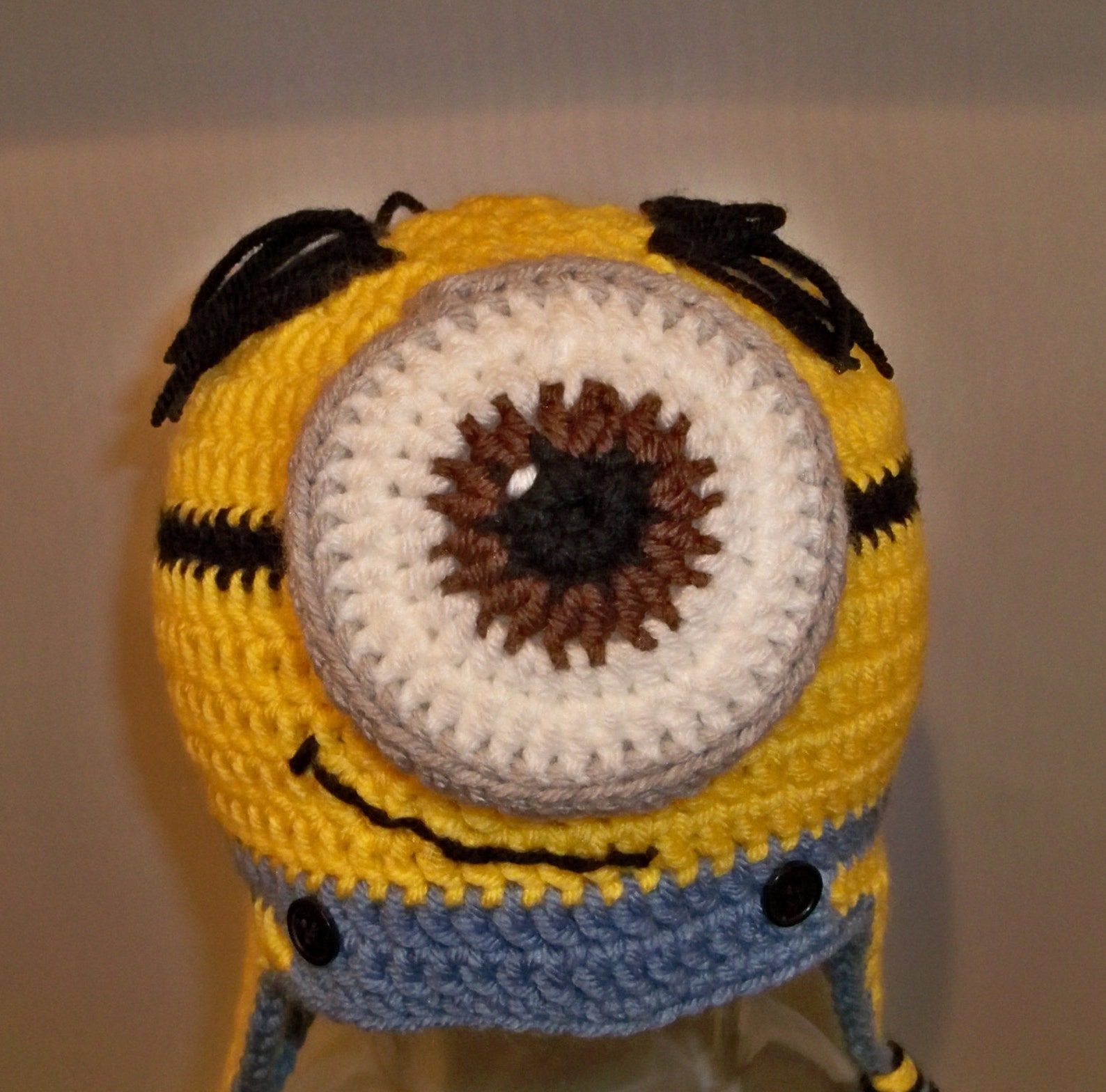 Yellow and Blue Crocheted One Eyed Minion Ear Flaps and - Etsy