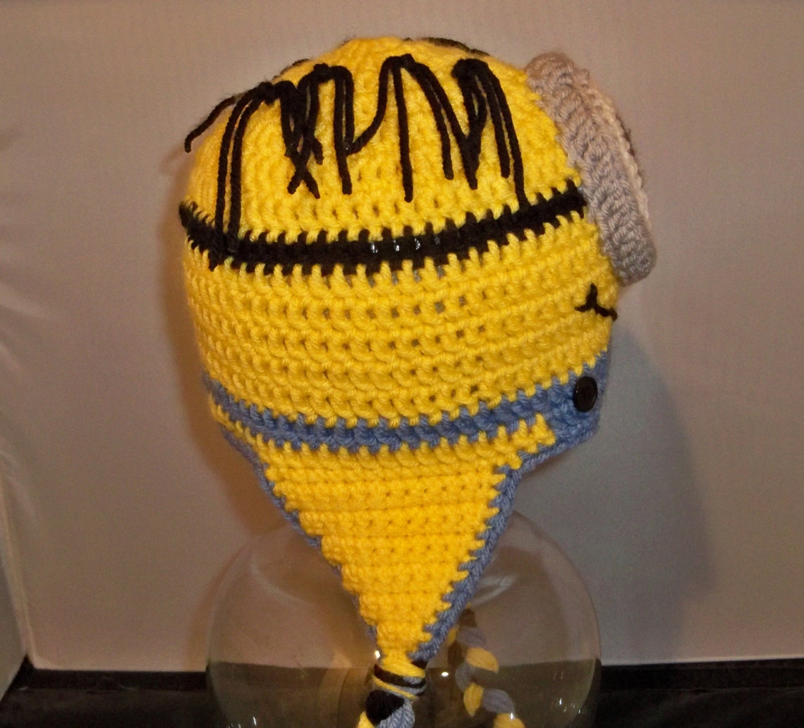 Yellow and Blue Crocheted One Eyed Minion Ear Flaps and - Etsy