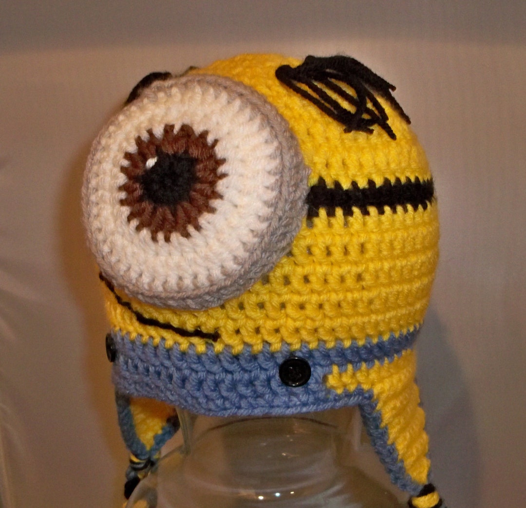 Yellow and Blue Crocheted One Eyed Minion Ear Flaps and Tassels - Etsy