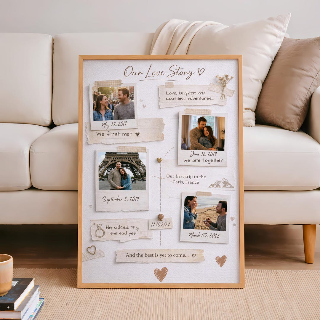Personalized Love Story Wall Art, Custom Couple Photo Collage Poster ...