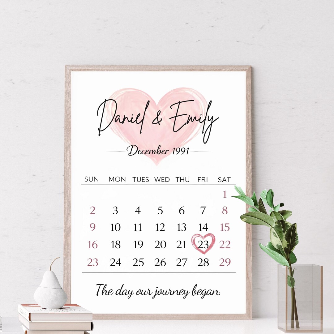 Personalized Couple Calendar Wall Art, Custom Date Anniversary Gift ...