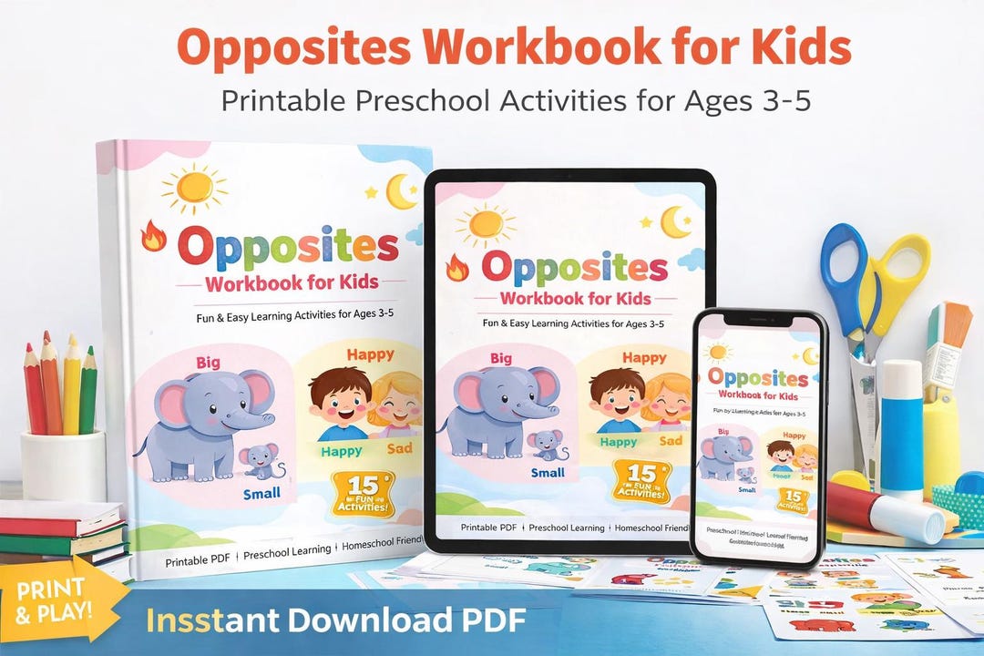 Opposites Worksheet for Kids Ages 3-5 | Preschool Printable Workbook ...