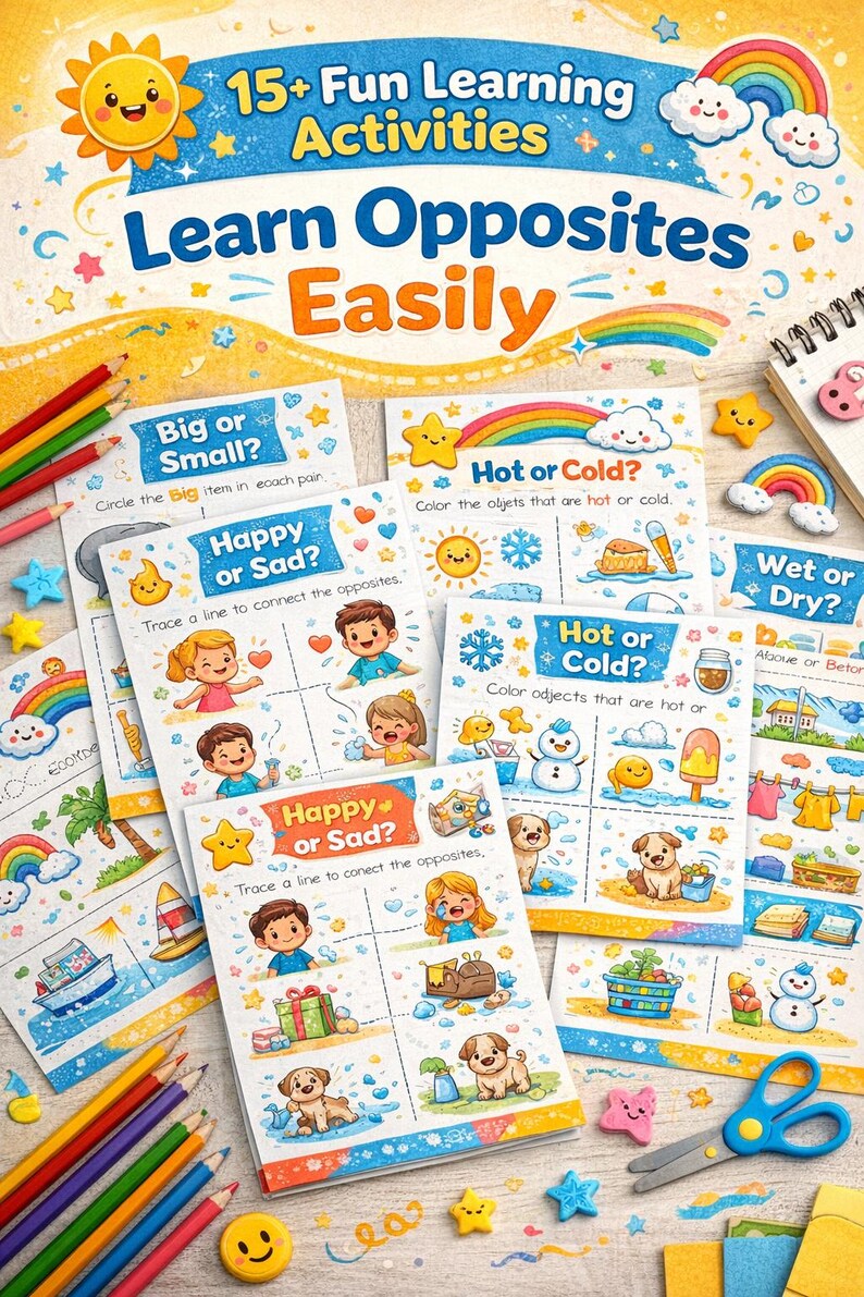 Opposites Worksheet for Kids Ages 3-5 | Preschool Printable Workbook ...