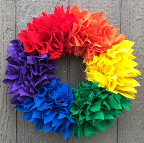 Rainbow Wreath Felt Wreath Rag Wreath Large Wreath | Etsy