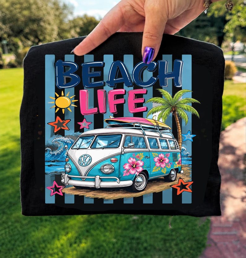 Retro Beach Life Van PNG | Tropical Summer Vacation Sublimation Design ...