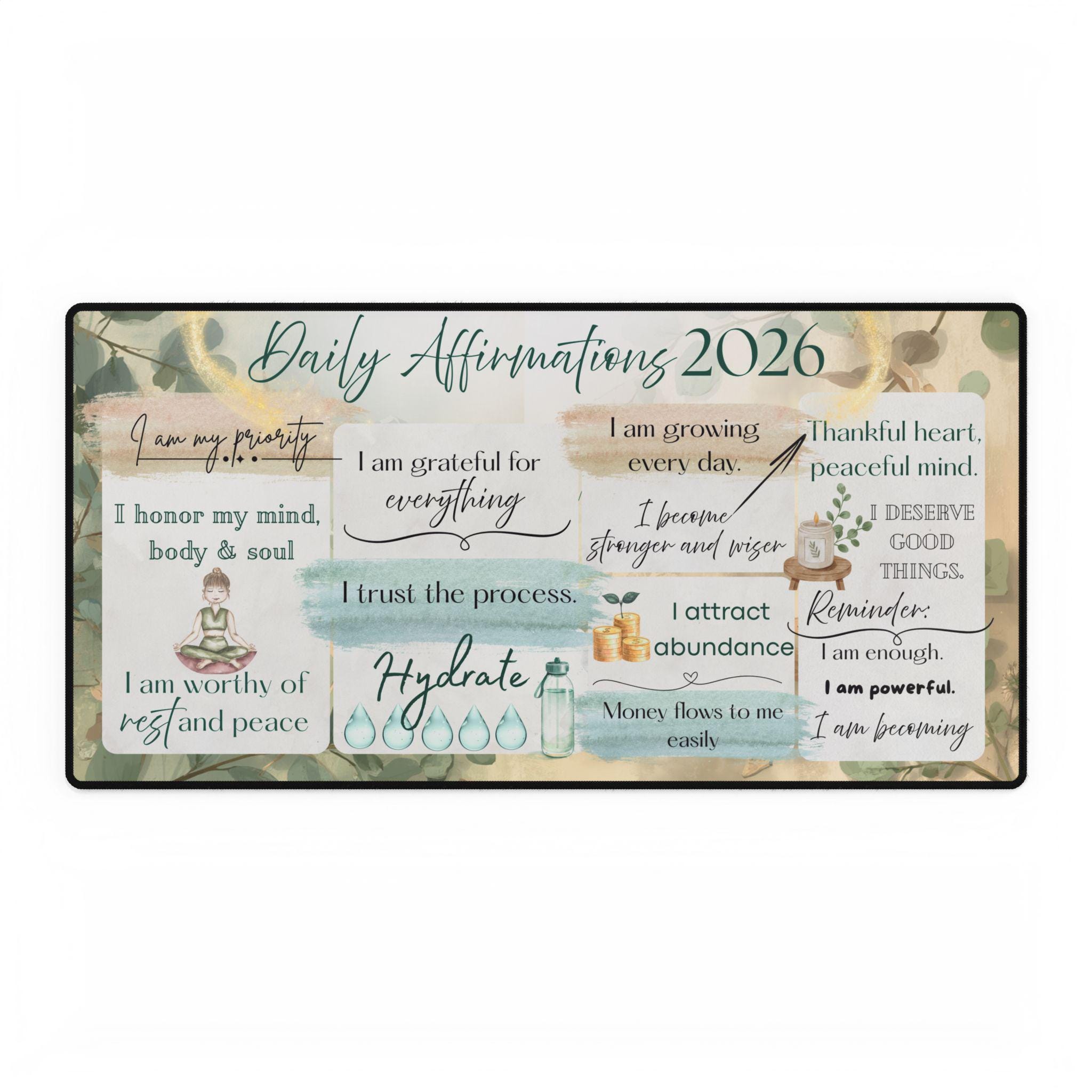 Daily Affirmations 2026 Desk Mat | Motivational Desk Mat, Hydrate ...