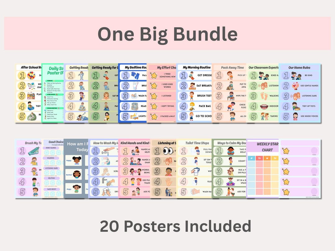 Kids Routine Behavior Charts Bundle | 20 Visual Behavior Posters ...