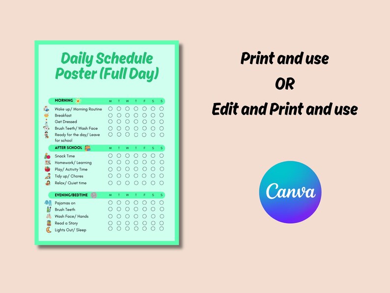 Daily Schedule Poster Printable | Editable Kids Visual Schedule ...