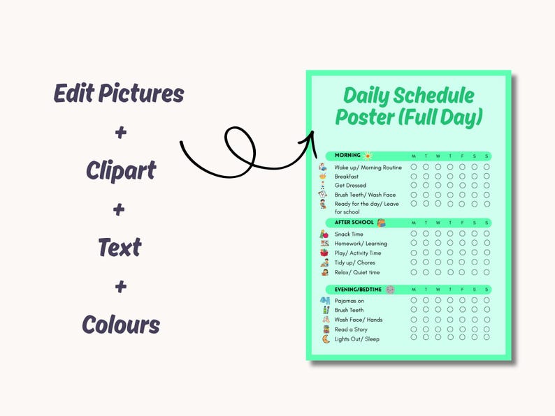 Daily Schedule Poster Printable | Editable Kids Visual Schedule ...