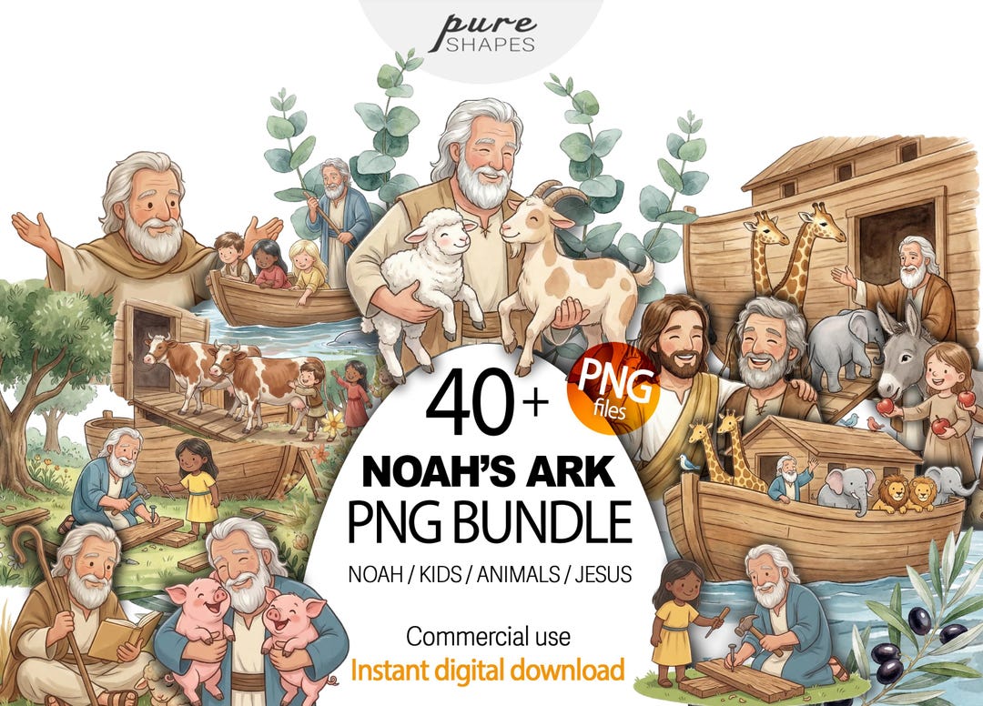 Noah's Ark Clipart Bundle, PNG Bible Christian Graphics, Digital ...