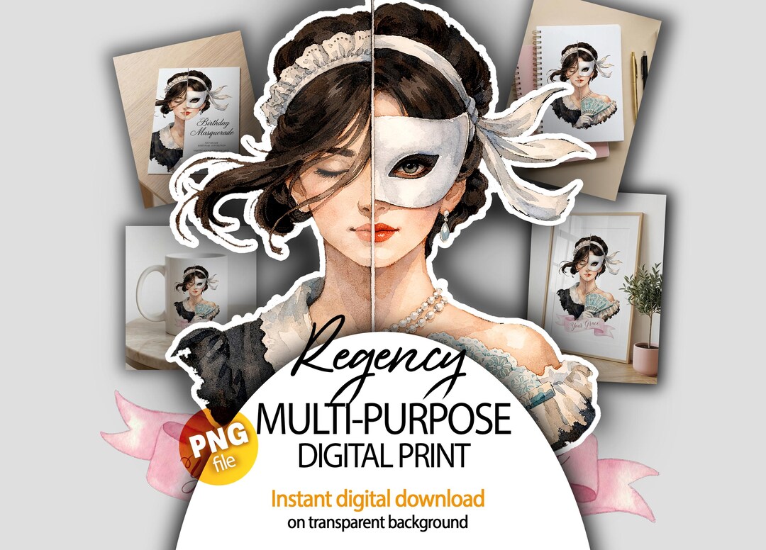 Regency Era Clipart, Watercolor Woman Portrait, Transparent Background ...