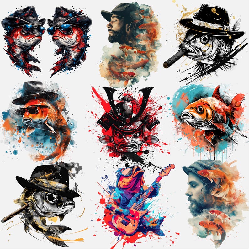 Street Art Fish PNG Bundle Cowboy Koi Splash Clipart Pack - Etsy
