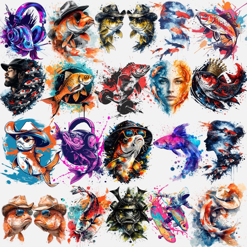 Street Art Fish PNG Bundle Cowboy Koi Splash Clipart Pack - Etsy